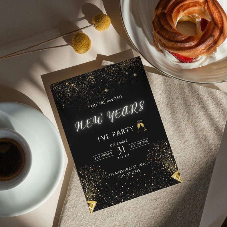 Digital New Years Eve Party Invitation | NYE Celebration Invite | Black ...
