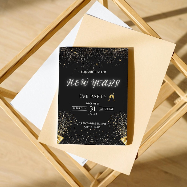 Digital New Years Eve Party Invitation | NYE Celebration Invite | Black ...