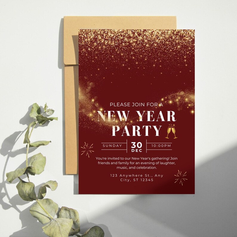 Digital New Years Eve Party Invitation | NYE Celebration Invite | Red ...