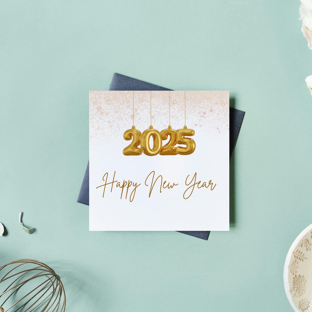 New Year Card | Happy New Year Card 2025 | Gold New Year Card | Holiday ...