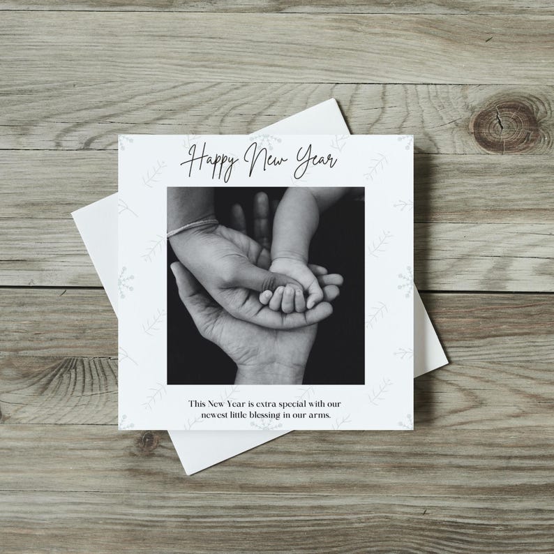 Editable New Year Photo Card Template Modern Minimalist Happy New Year ...