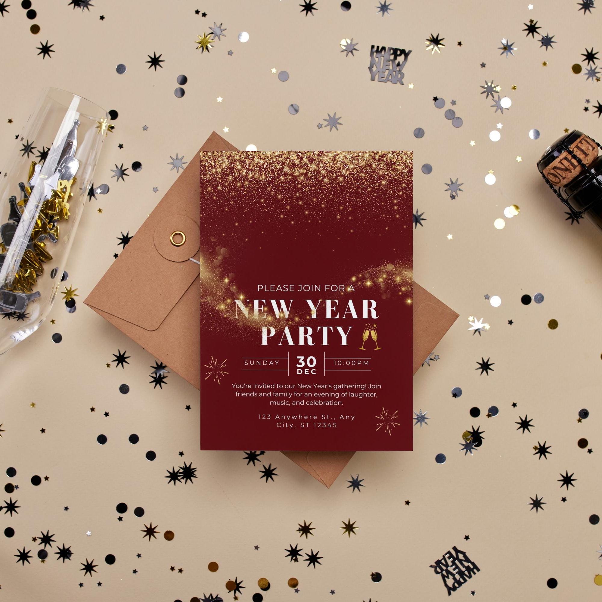 Digital New Years Eve Party Invitation | NYE Celebration Invite | Red ...