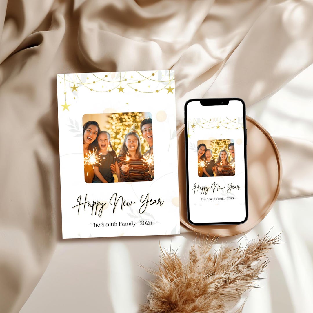 Editable New Year Photo Card Template | Modern Minimalist Happy New ...