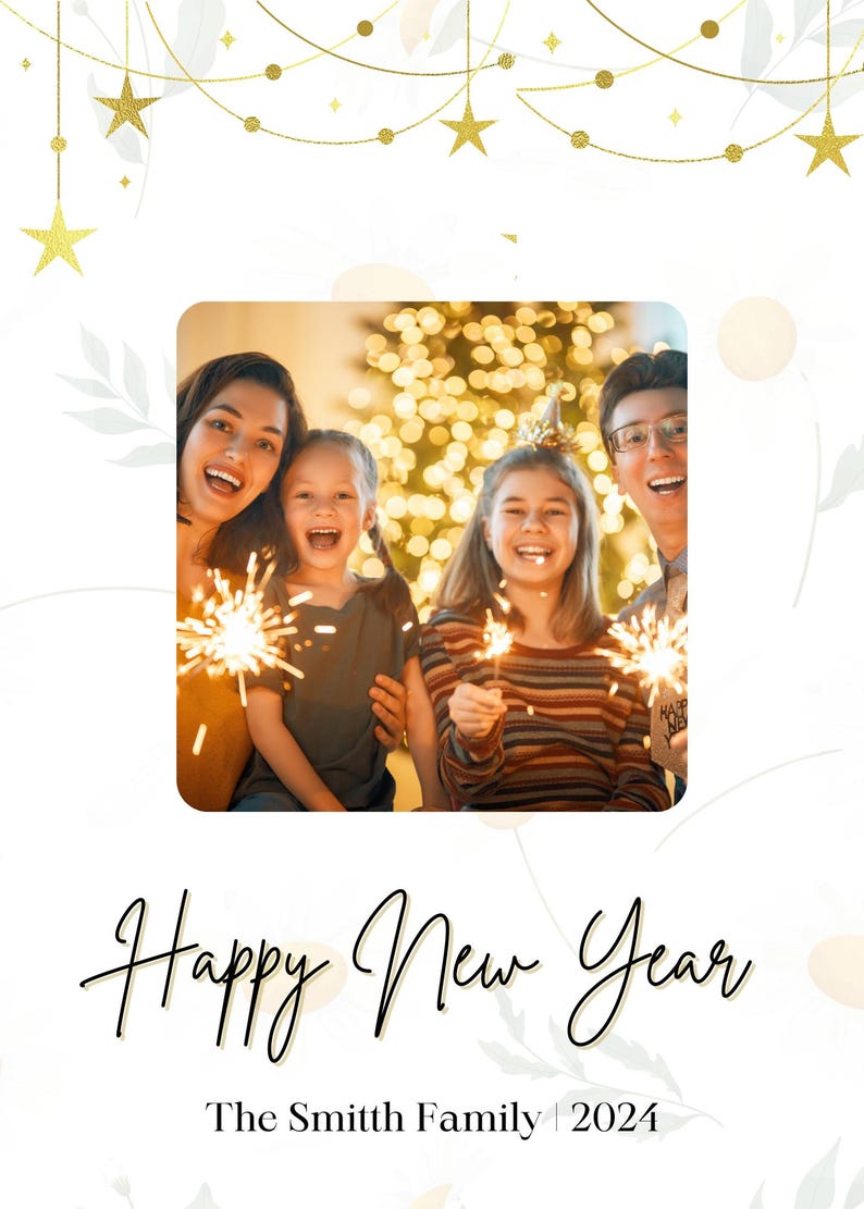 Editable New Year Photo Card Template Modern Minimalist Happy New Year ...