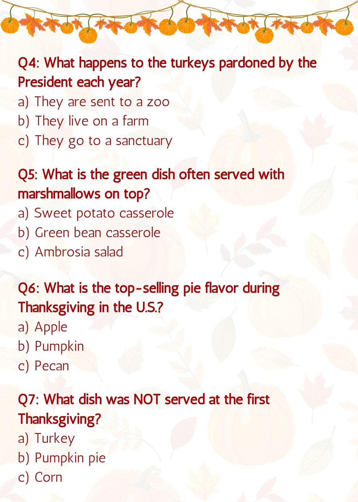 Thanksgiving Trivia | Printable Thanksgiving Game | Thanksgiving ...