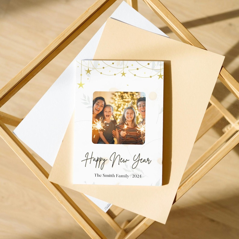 Editable New Year Photo Card Template Modern Minimalist Happy New Year ...