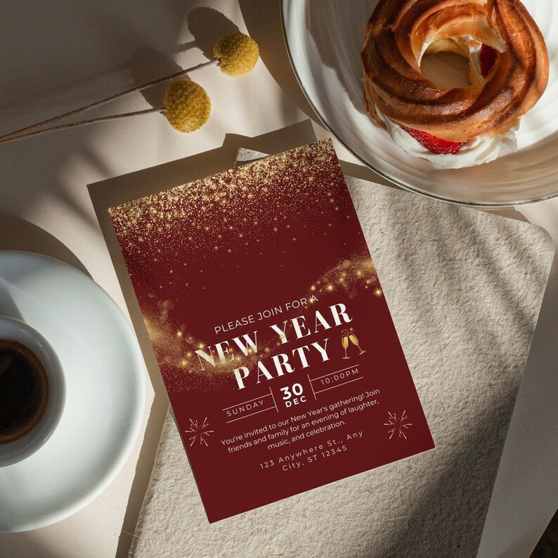 Digital New Years Eve Party Invitation | NYE Celebration Invite | Red ...