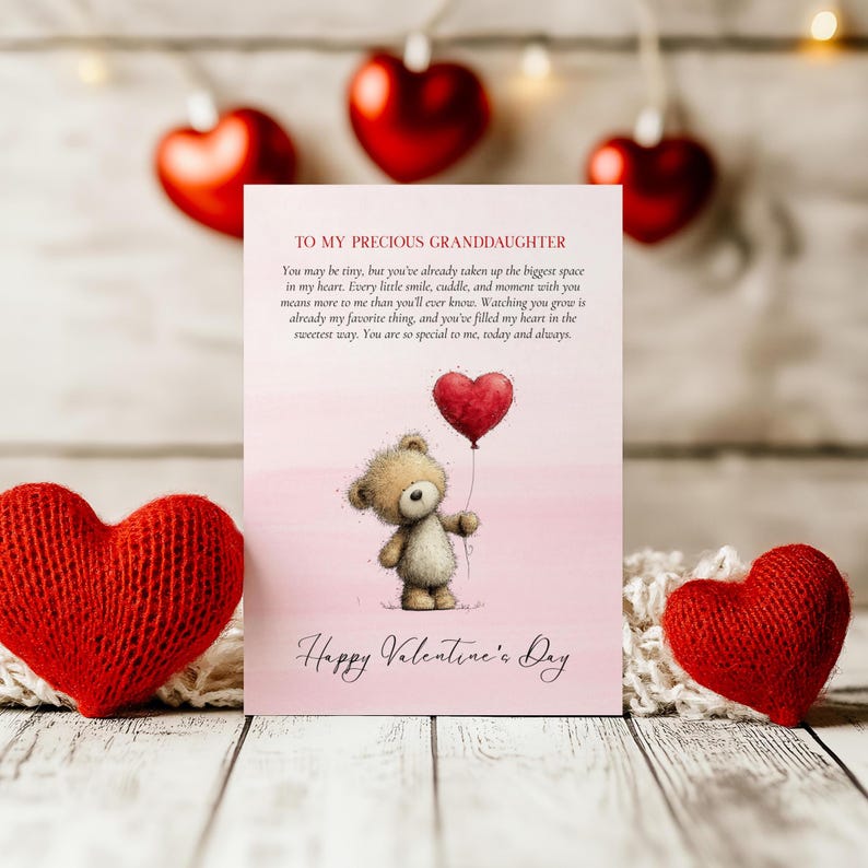 Printable Happy Valentine's Day Card for Granddaughter, Heartfelt ...