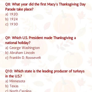 Thanksgiving Trivia | Printable Thanksgiving Game | Thanksgiving ...