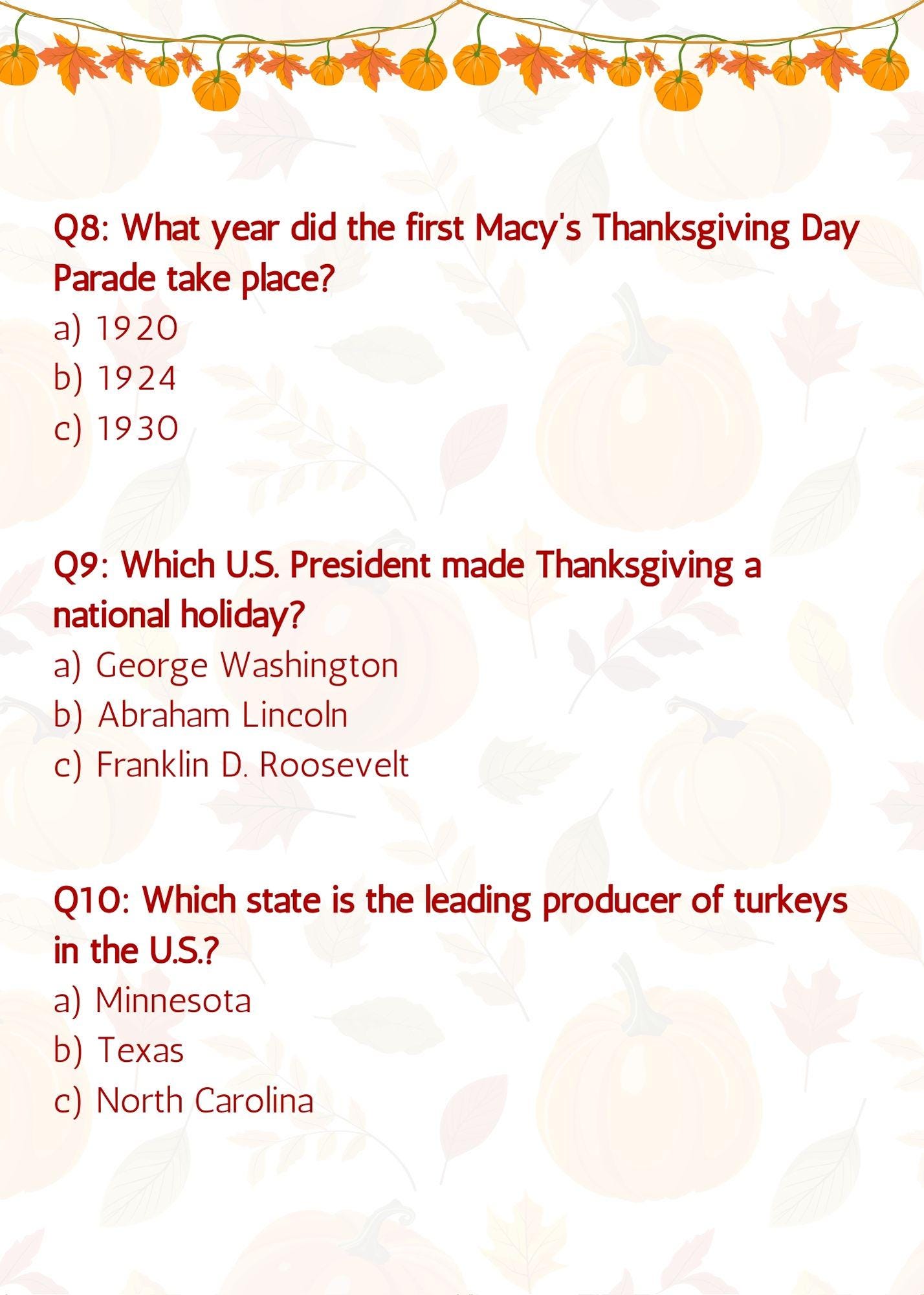 Thanksgiving Trivia | Printable Thanksgiving Game | Thanksgiving ...