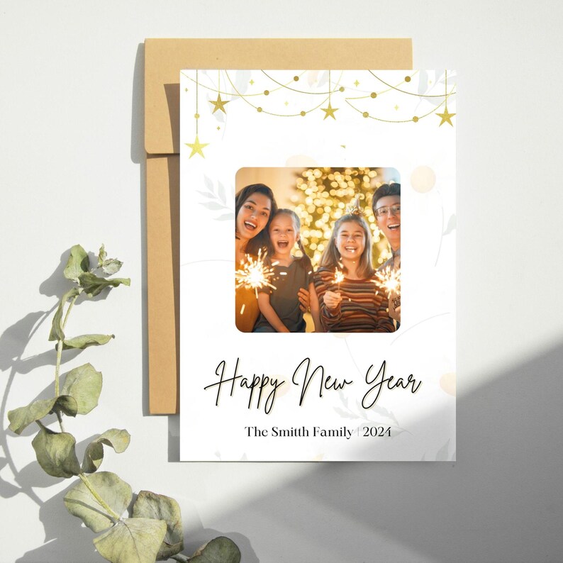 Editable New Year Photo Card Template Modern Minimalist Happy New Year ...