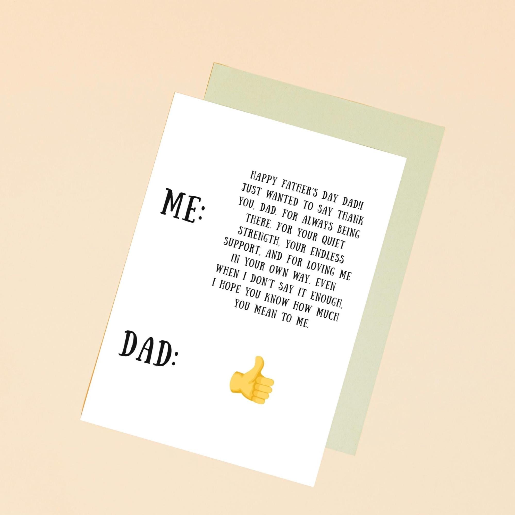 Dad Thumbs up Card | Funny Father's Day Gift! Card for Dad | Dad Text ...
