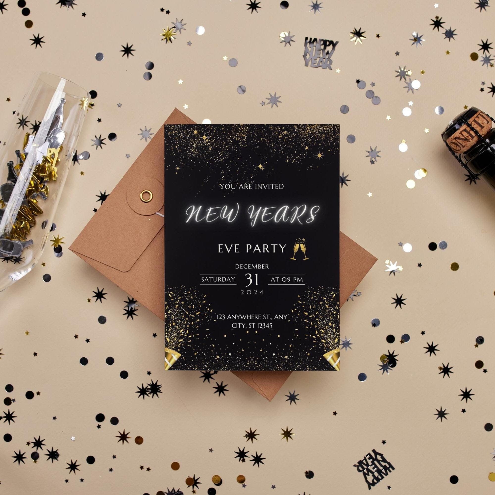 Digital New Years Eve Party Invitation | NYE Celebration Invite | Black ...