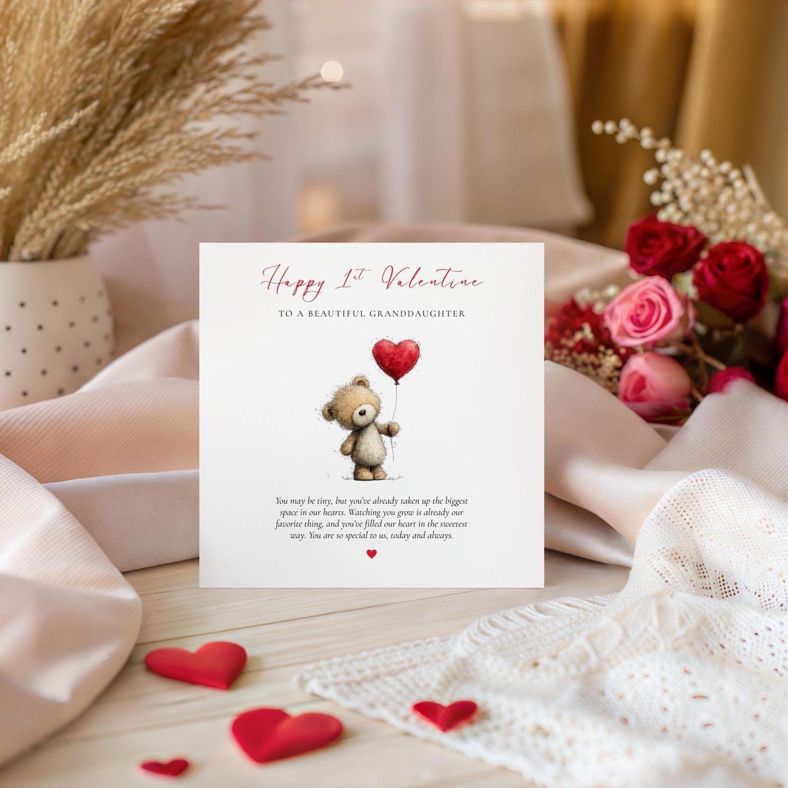 Printable Happy 1st Valentine's Day Card for Granddaughter, Heartfelt ...