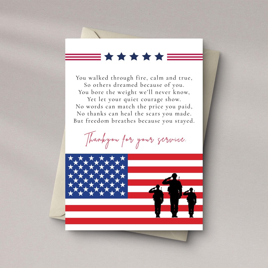 Thankyou Card for Veteran | Thankyou Vet | Veteran's Day Card | Veteran ...