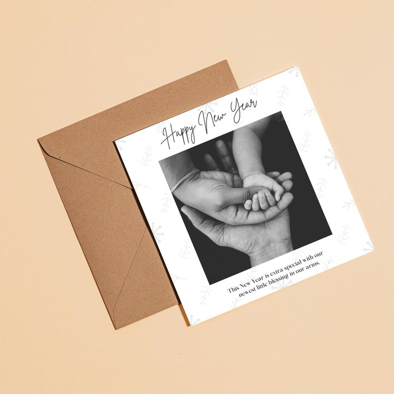 Editable New Year Photo Card Template Modern Minimalist Happy New Year ...