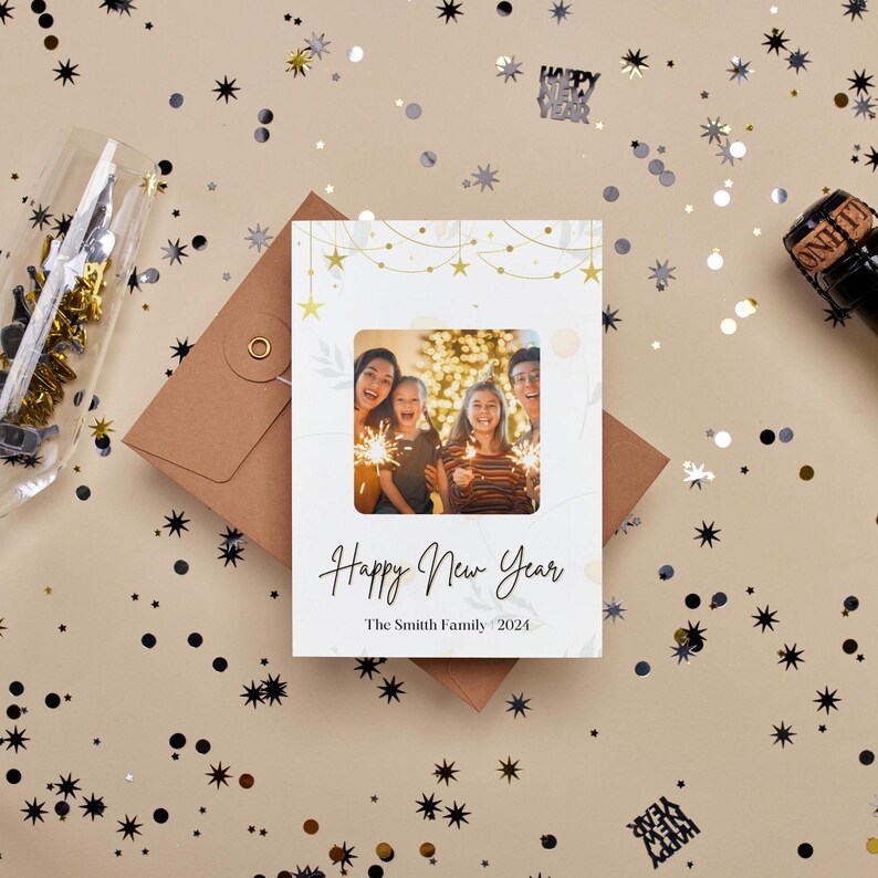 Editable New Year Photo Card Template Modern Minimalist Happy New Year ...