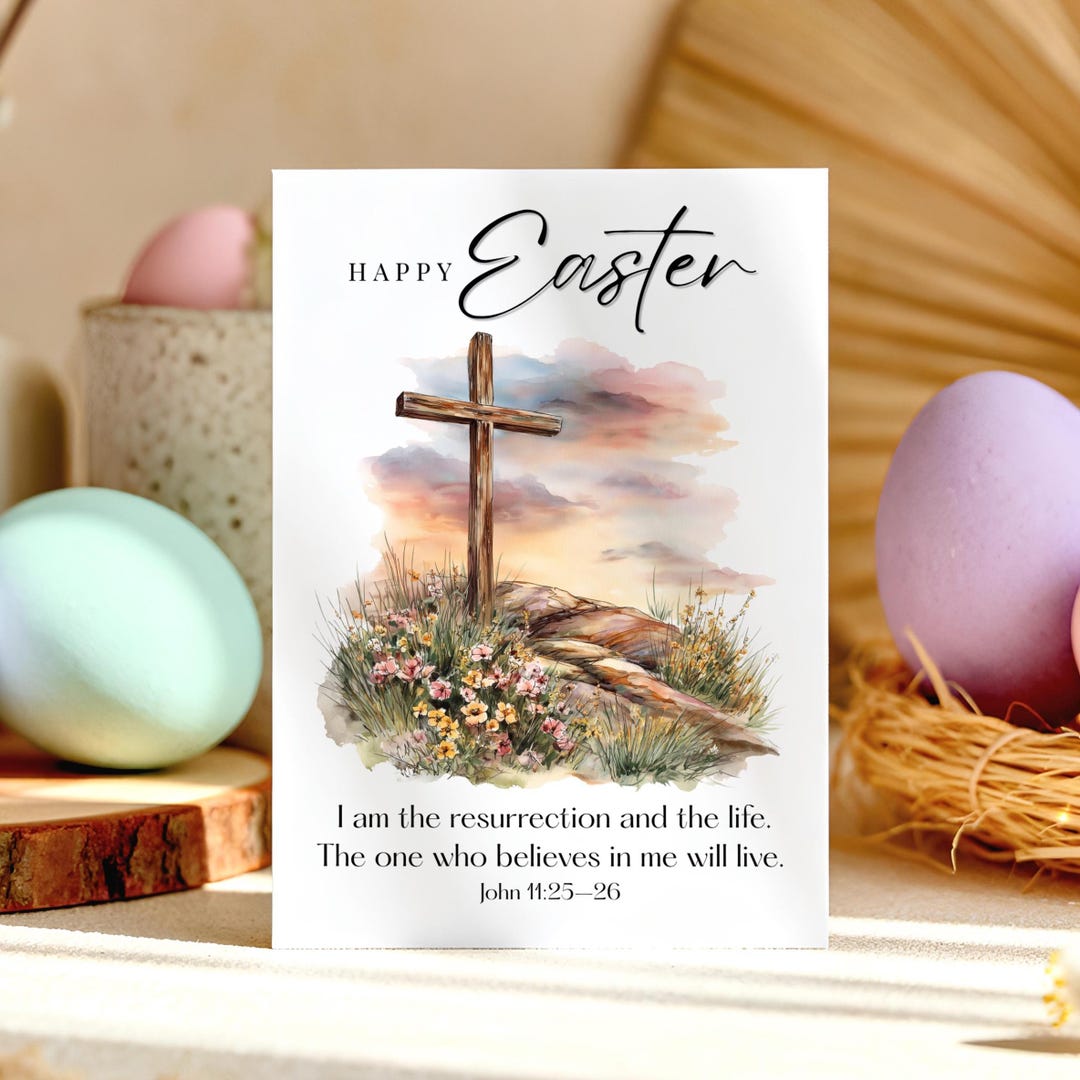 Happy Easter Cross Card, Christian Easter Printable, Bible Verse Card ...