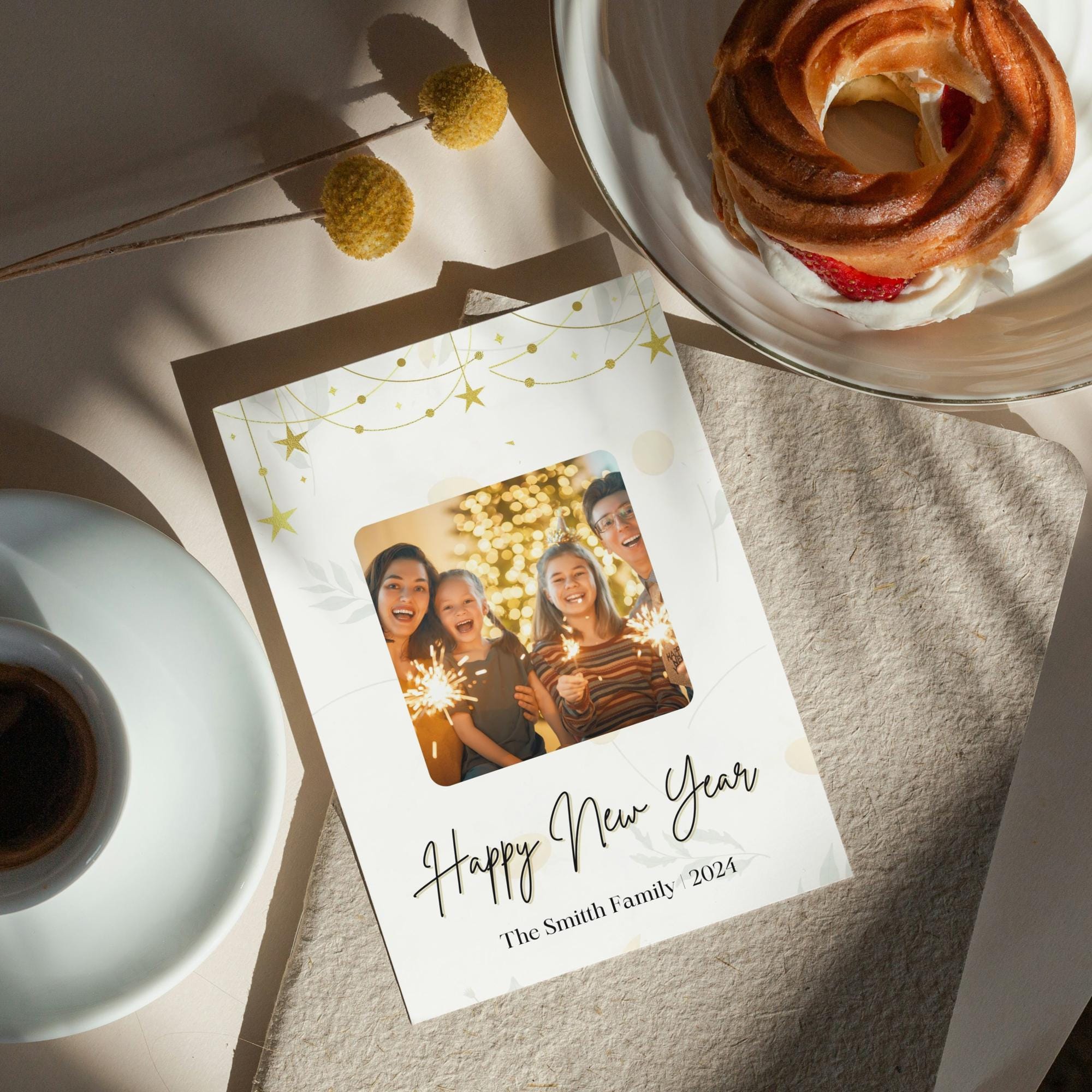 Editable New Year Photo Card Template | Modern Minimalist Happy New ...