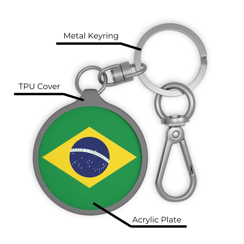 Brazilian Flag Keyring Tag Premium Metal Key Ring Stylish Acrylic & TPU ...