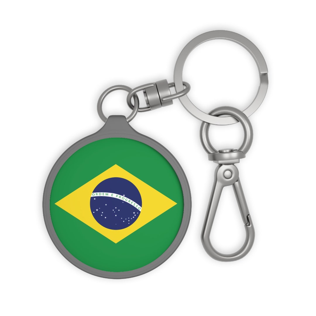 Brazilian Flag Keyring Tag Premium Metal Key Ring Stylish Acrylic & TPU ...