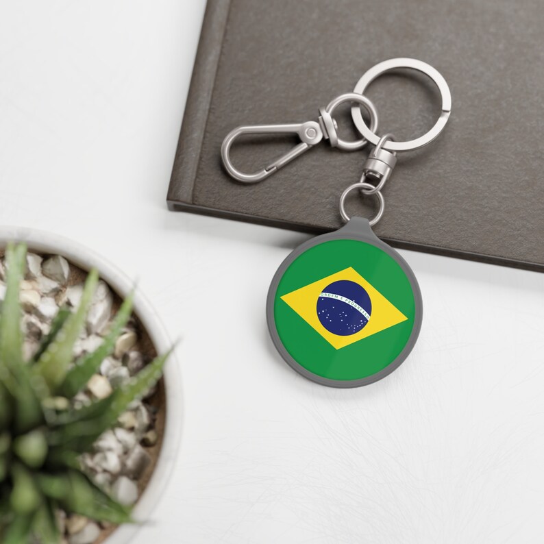 Brazilian Flag Keyring Tag Premium Metal Key Ring Stylish Acrylic & TPU ...