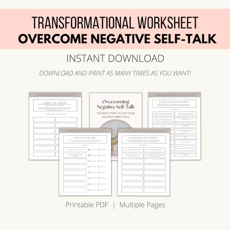 Overcoming Negative Self-talk Worksheet, Boost Self-esteem Build ...