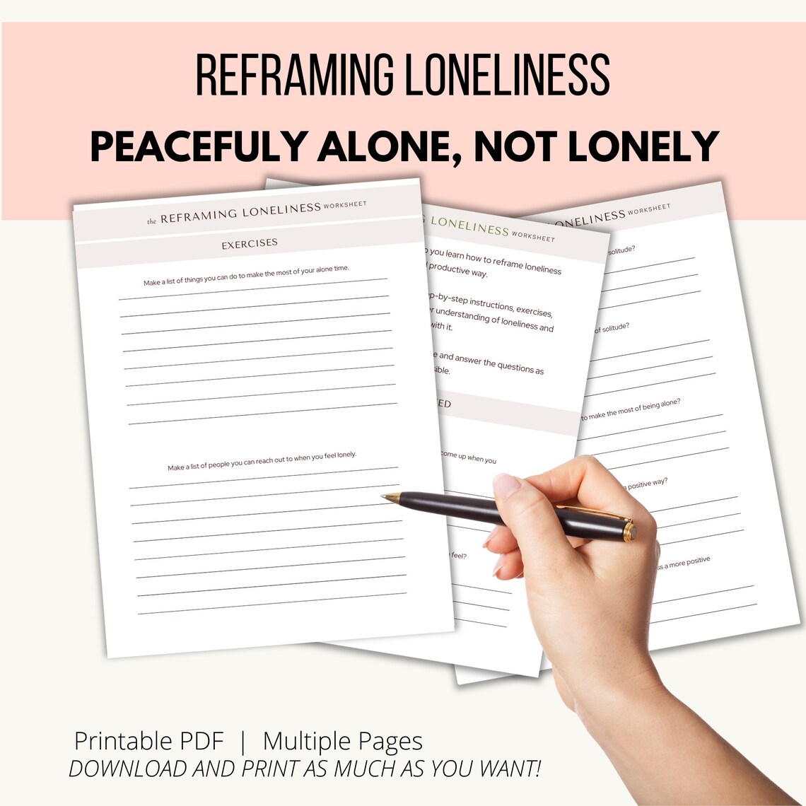 Reframing Loneliness Worksheet, Mental Health Printable, Positive ...