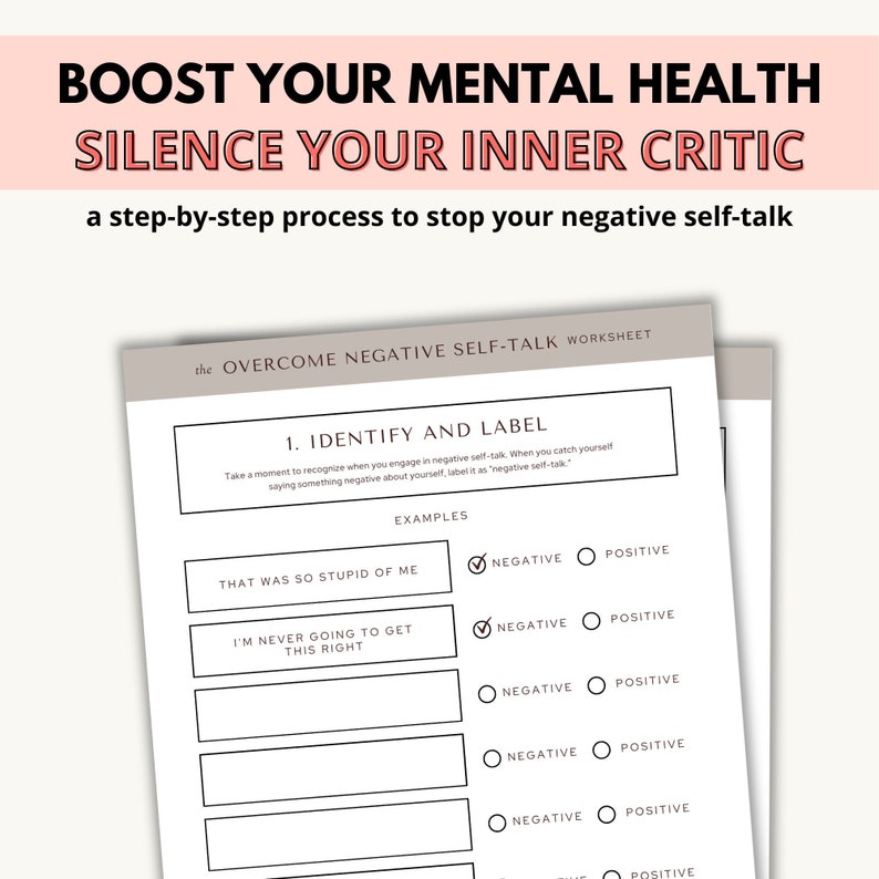 Overcoming Negative Self-talk Worksheet, Boost Self-esteem Build ...