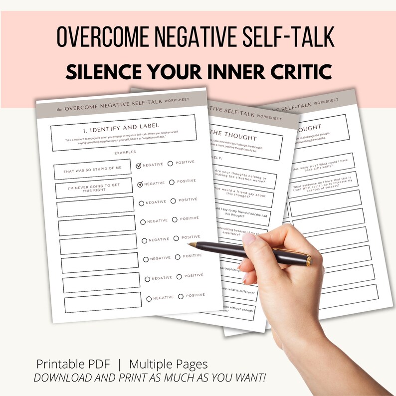 Overcoming Negative Self-talk Worksheet, Boost Self-esteem Build ...