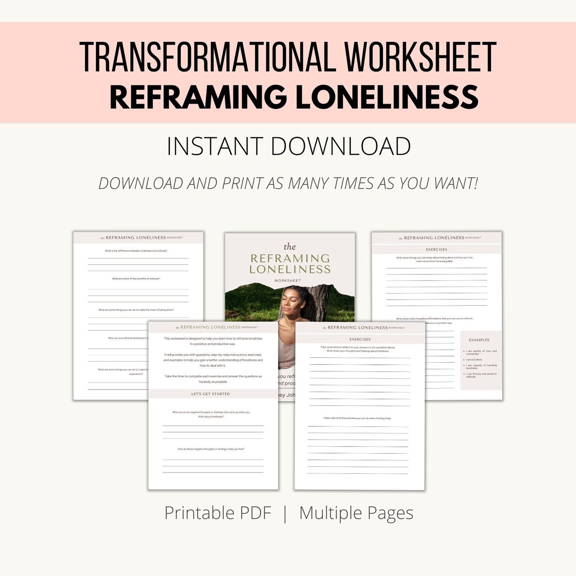 Reframing Loneliness Worksheet, Mental Health Printable, Positive ...