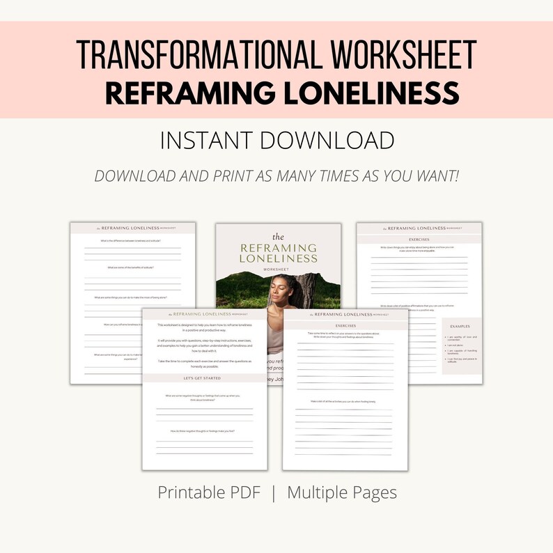 Reframing Loneliness Worksheet, Mental Health Printable, Positive ...
