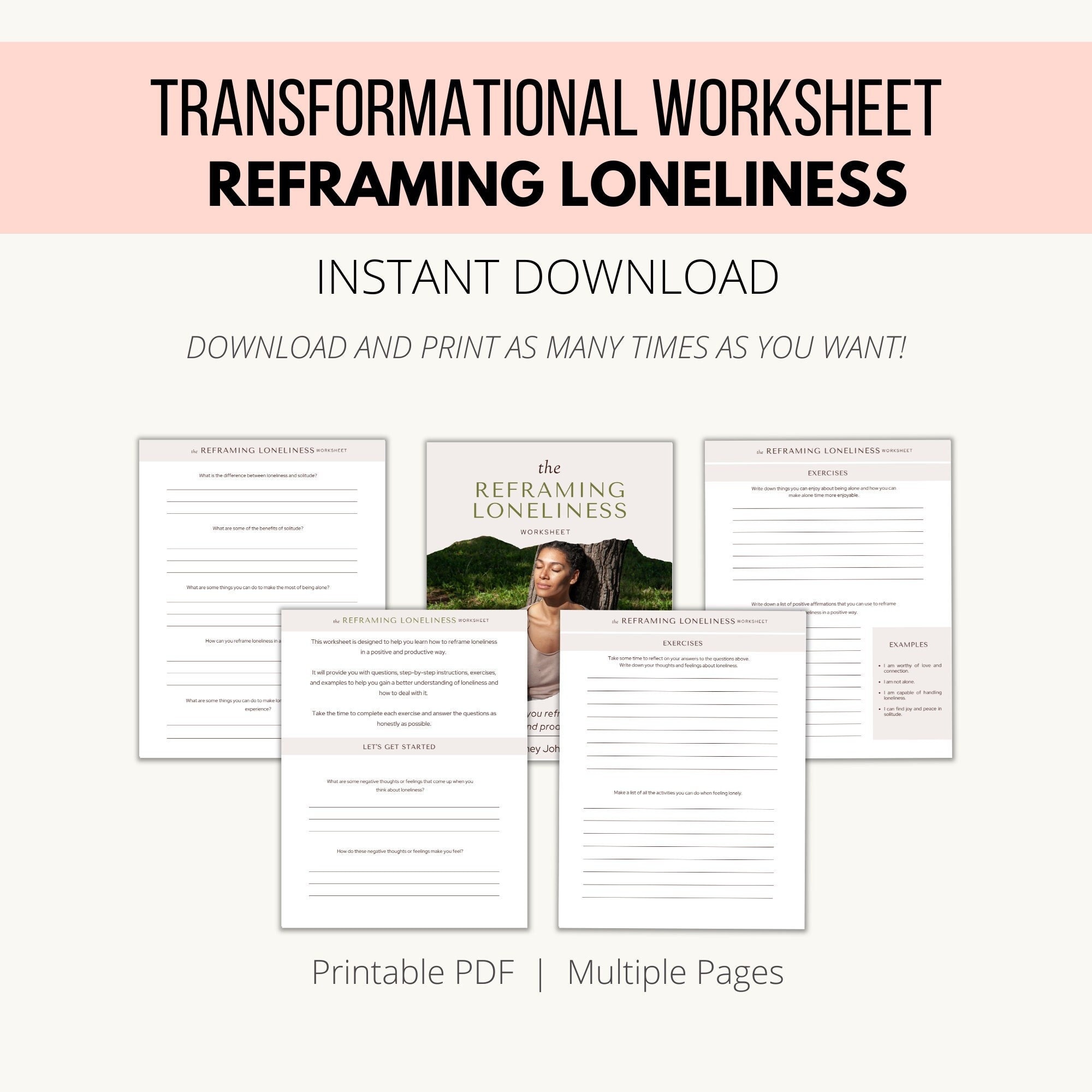 Reframing Loneliness Worksheet, Mental Health Printable, Positive Mindset Digital Download ...