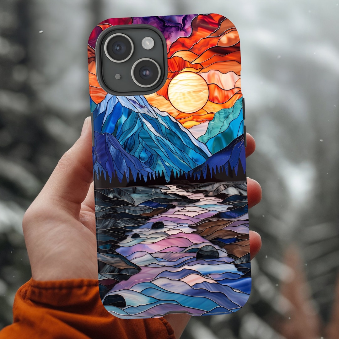 Flux Stained Glass Mountain Camping Hiking Scenic Sunrise Nature Phone ...