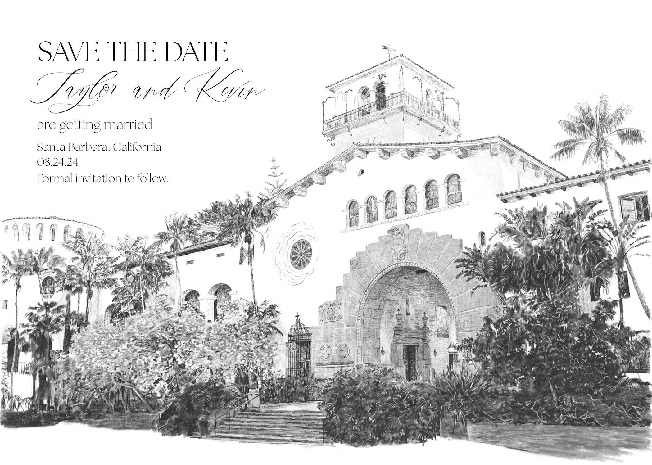 Save the Date Venue Sketch Custom Save the Date Drawing Venue ...