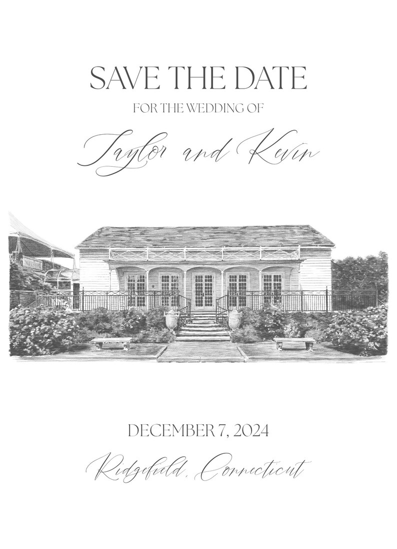 Save the Date Venue Sketch Custom Save the Date Drawing Venue ...