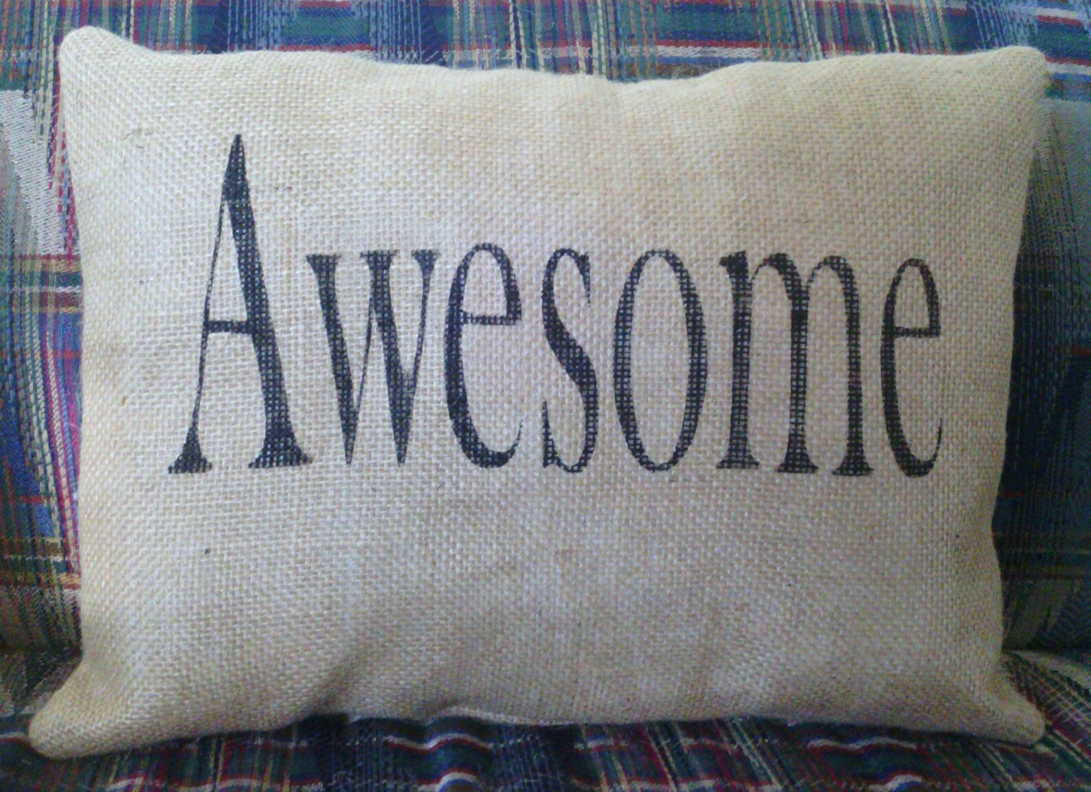 Awesome Pillow, Burlap Stuffed Pillows, Throw Pillows, Decorative ...