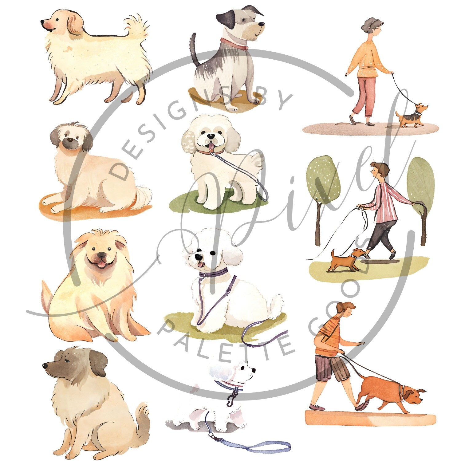 DOGS WATERCOLOR CLIPART 50 Clip Arts 300 Dpi, Commercial Use, Bundle ...