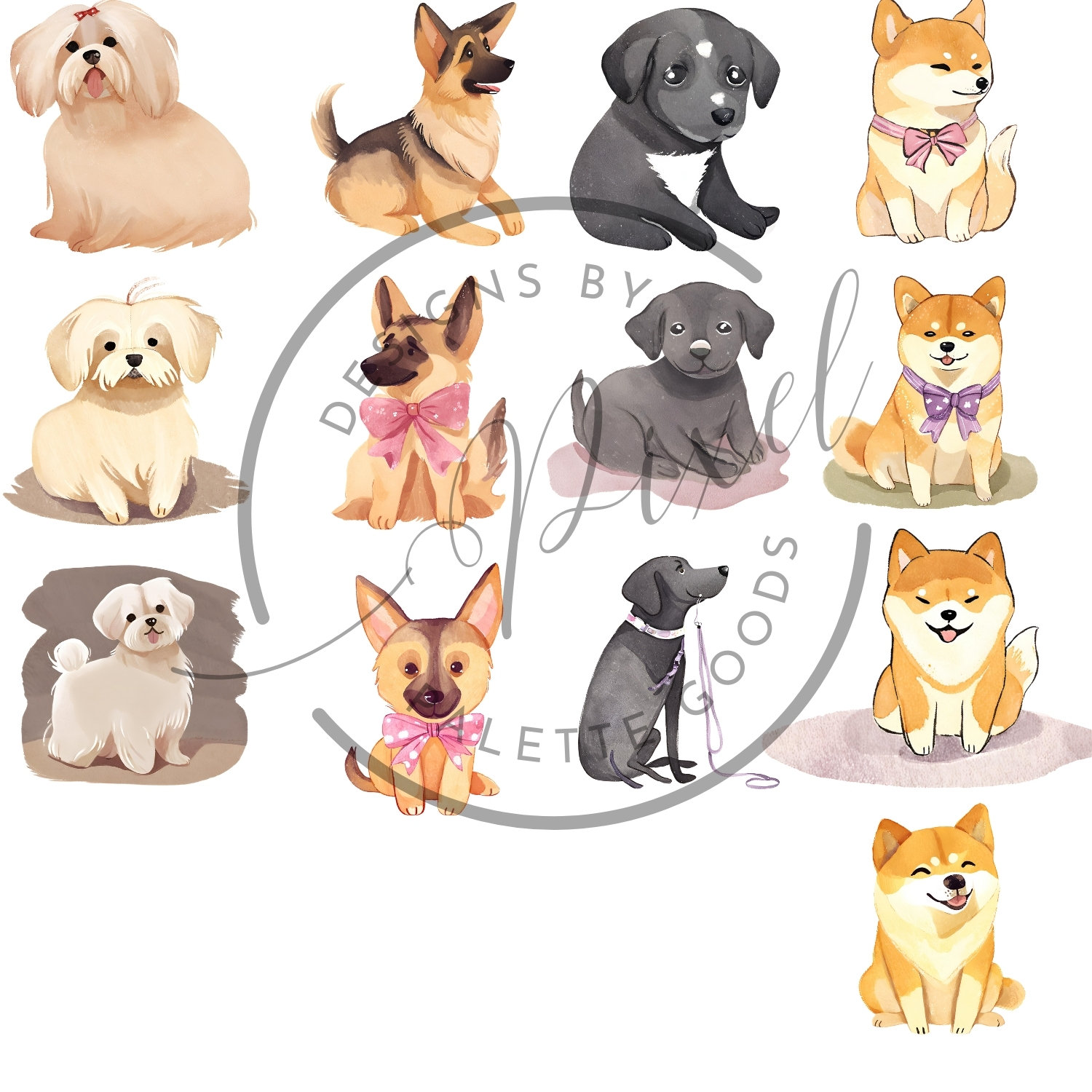 DOGS WATERCOLOR CLIPART 50 Clip Arts 300 Dpi, Commercial Use, Bundle ...