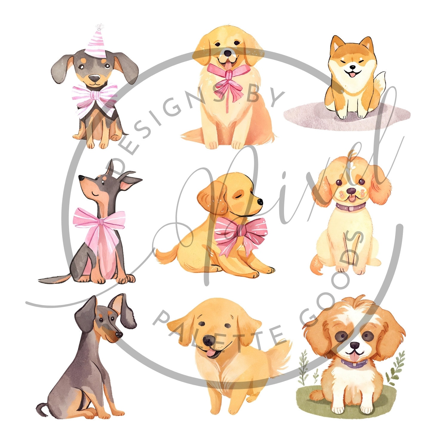 DOGS WATERCOLOR CLIPART - 50 Clip Arts (300 Dpi, Commercial Use, Bundle ...