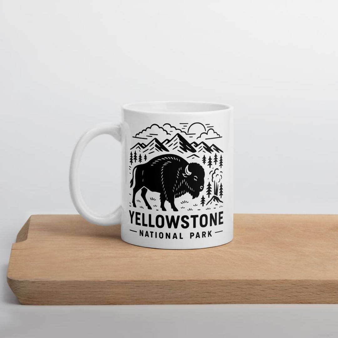 Yellowstone National Park Mug | Vintage Bison Design | Ceramic Coffee ...
