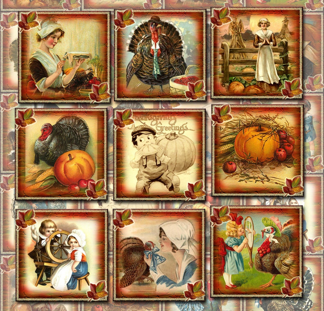Thanksgiving Primitive Art 2" Tags-turkeys, Pumpkins, Pilgrims ...