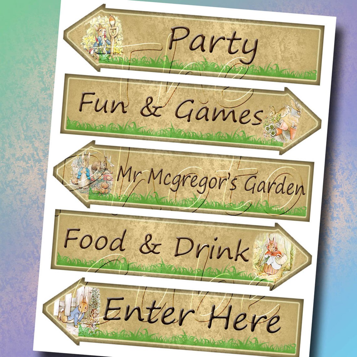 Peter Rabbit ARROW Signs-party Food and Drink Enter Here - Etsy