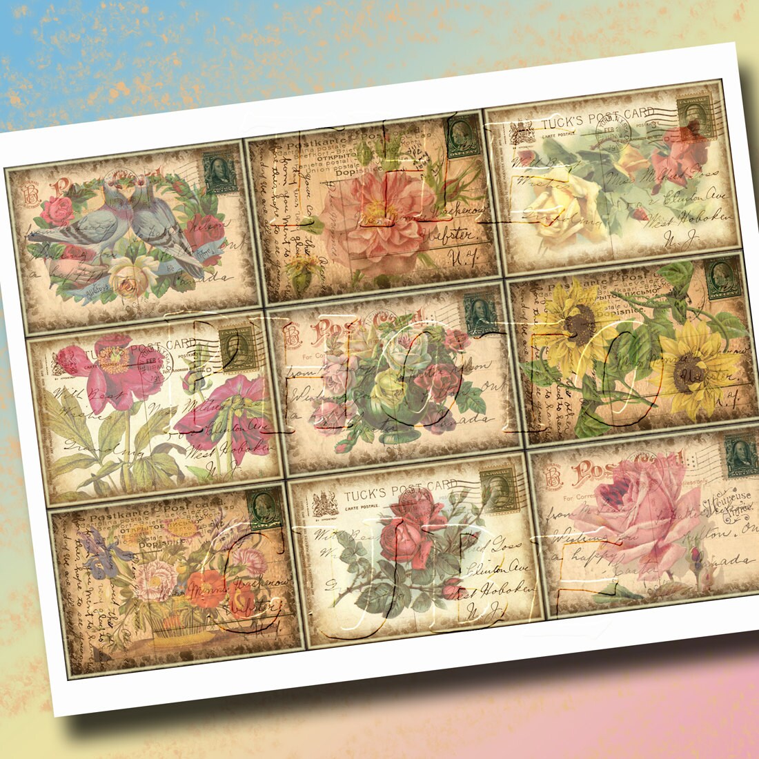 Shabby Rustic Floral Postcard Tags/cards/labels-vintage Art - Etsy