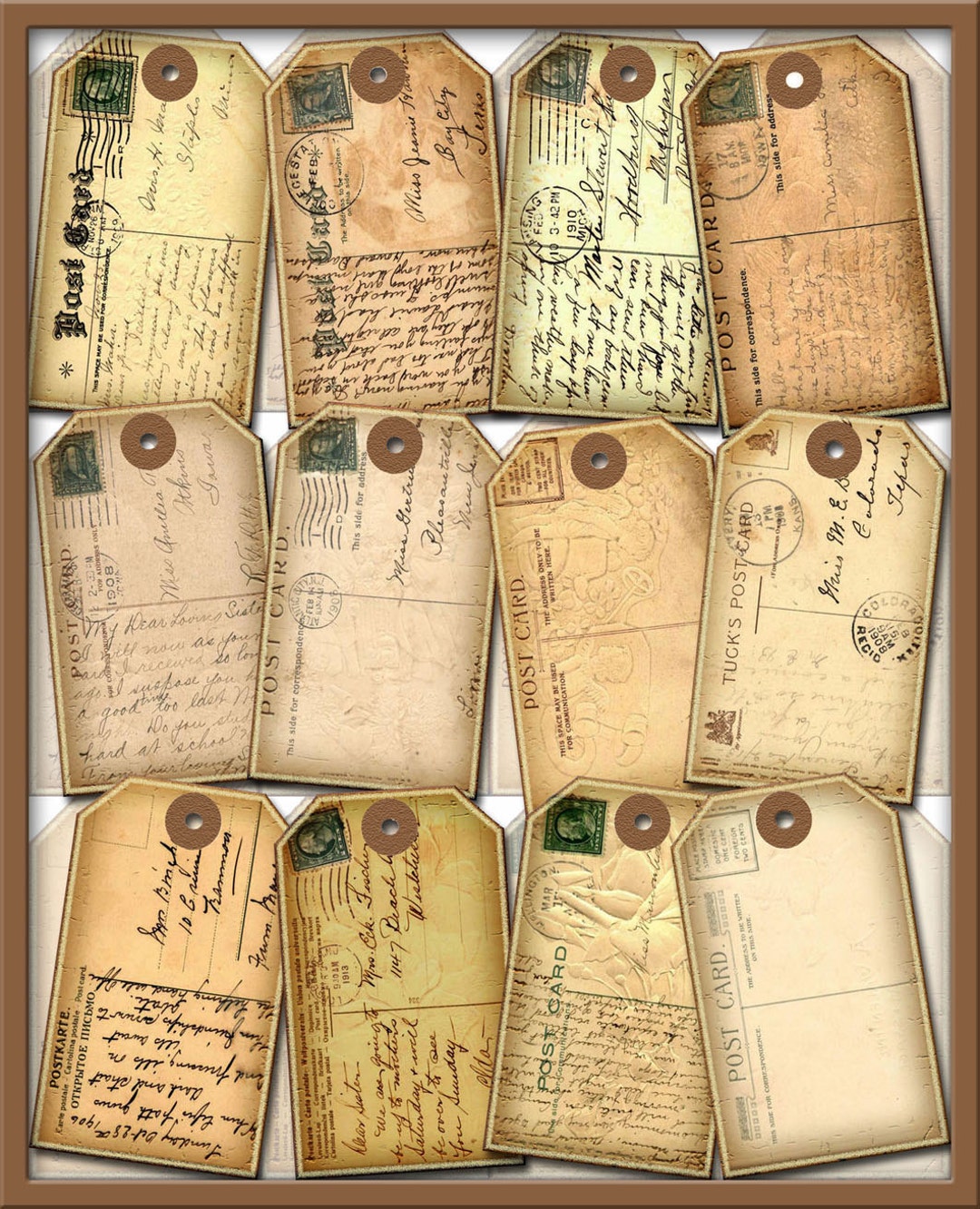 Charming Vintage Postcard Gift/hang Tag Set -instant Dowload--printable ...