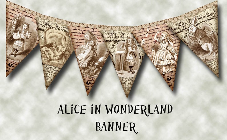 Alice in Wonderland Primitive Style Pennants/flags/banner | Etsy