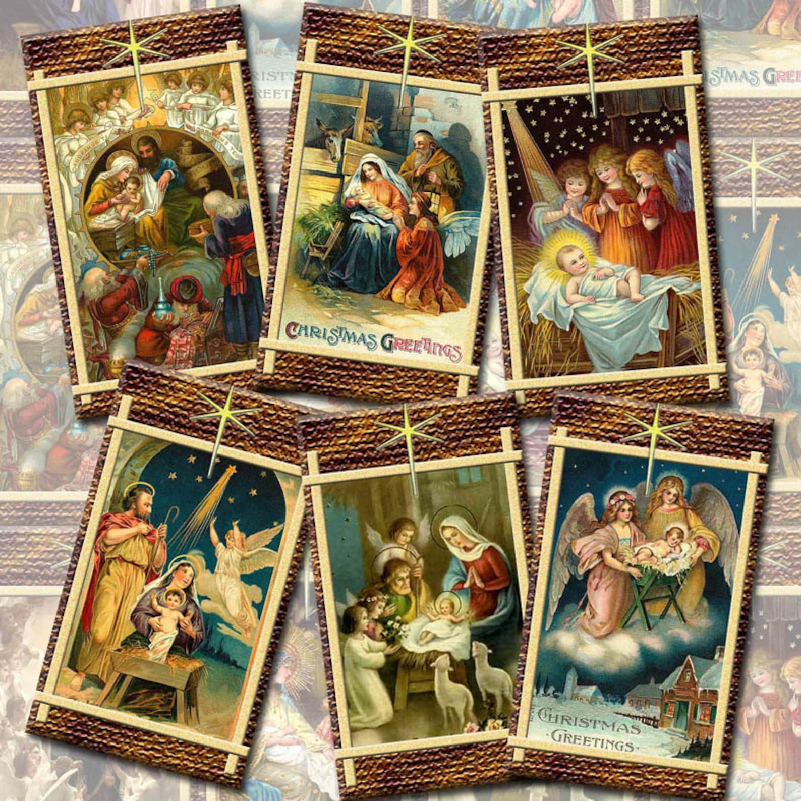 Christmas Nativity- Primitive Rustic Vintage Art Tags/cards/craft ...