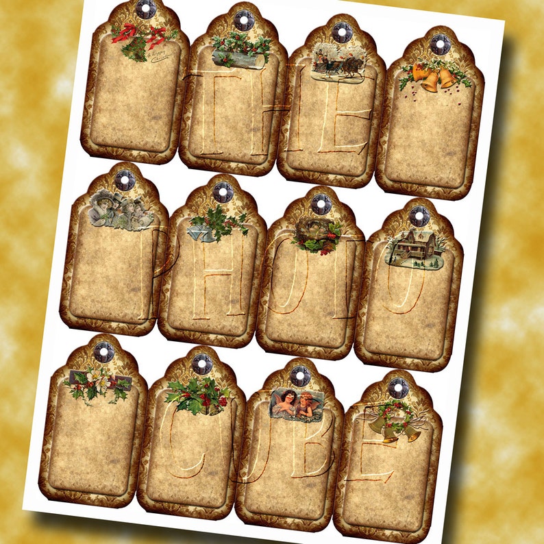 Antiqued Primitive Christmas Winter Vintage Hang/gift Tags/labels ...