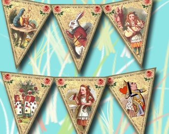 Alice in Wonderland Banner Pennants Flags Instant Download | Etsy