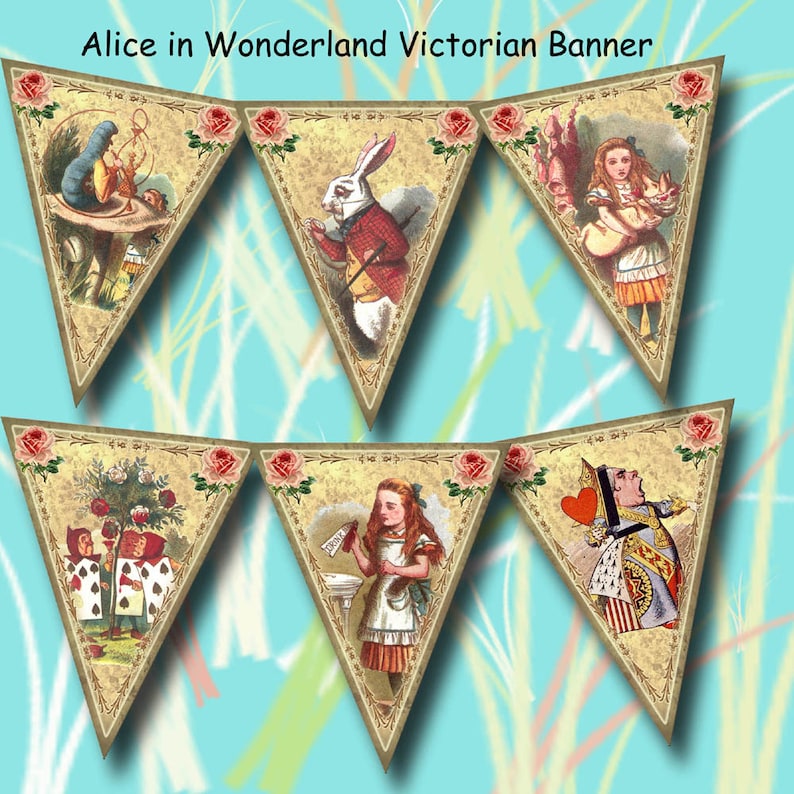 Alice in Wonderland Victorian Banner Pennants Flags Instant - Etsy